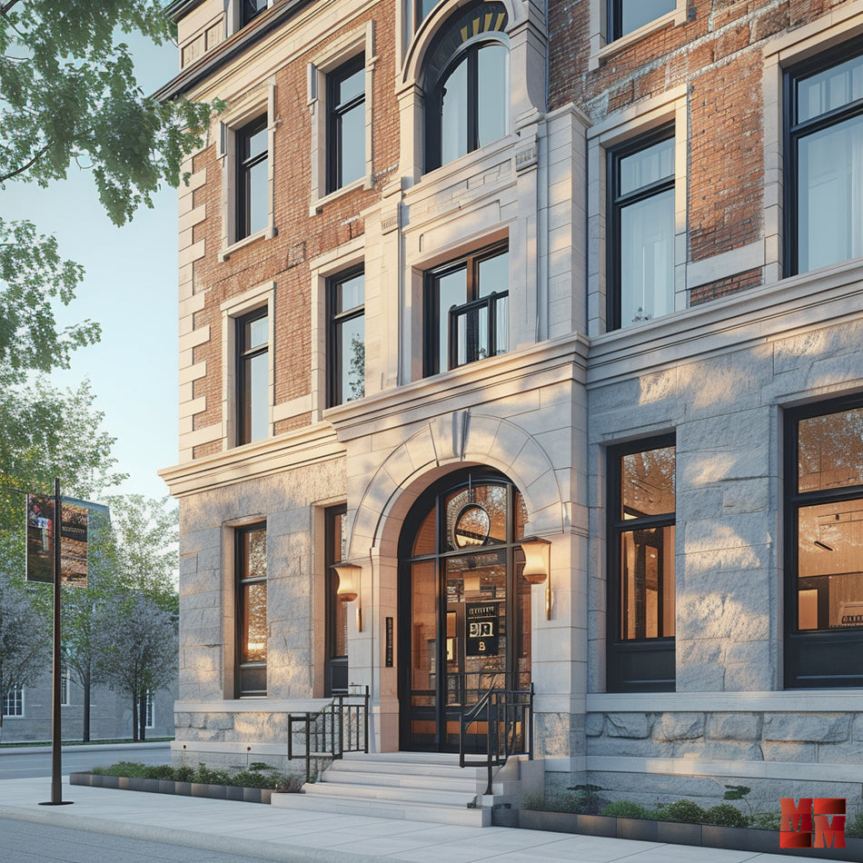 What are the advantages of masonry finishes for commercial facades?